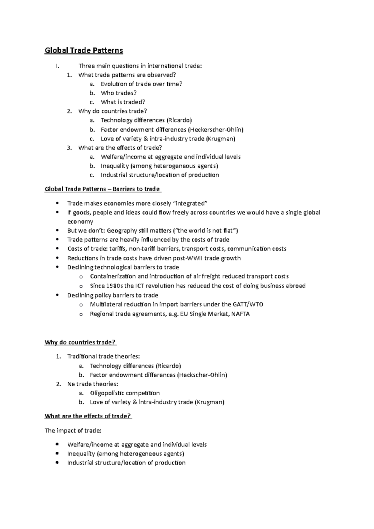 Global Trade Patterns - Three main questions in international trade: 1 ...