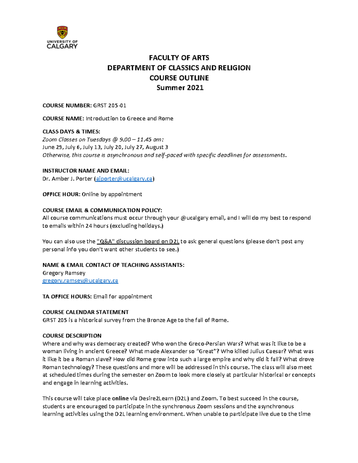 GRST 205 Course Outline Summer 2021 - FACULTY OF ARTS DEPARTMENT OF ...