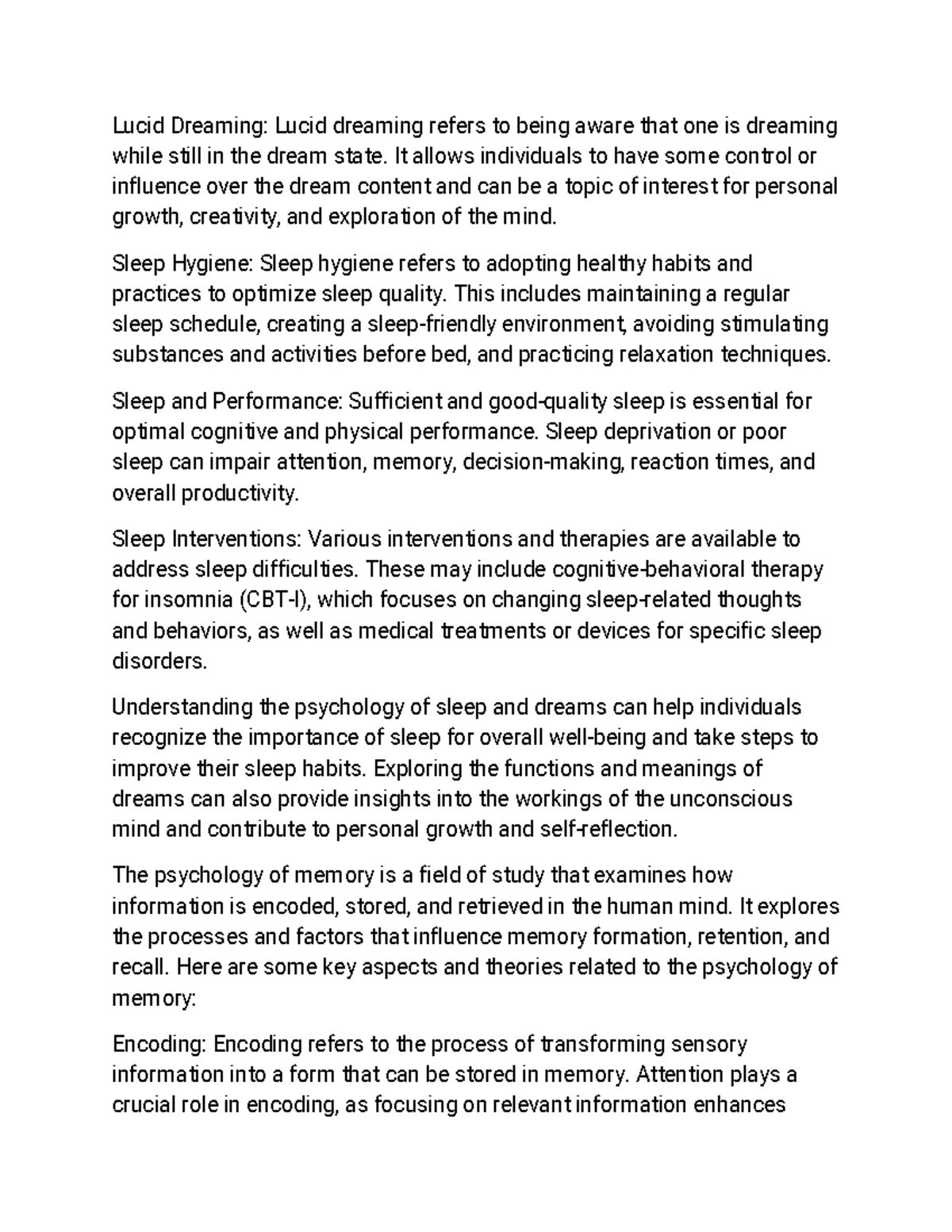 Introduction To Psychology-31 - Lucid Dreaming: Lucid dreaming refers to being aware that one is ...