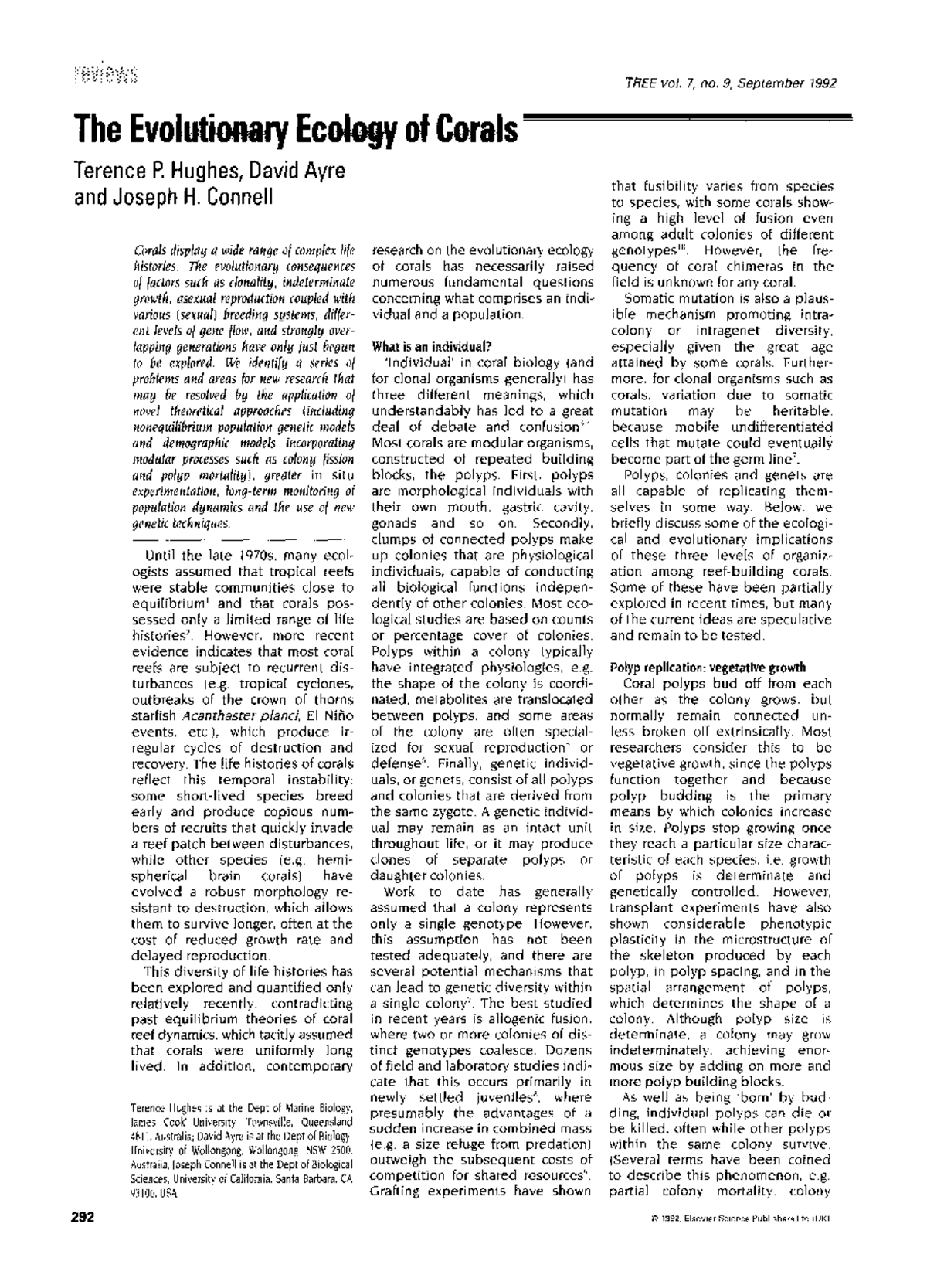 1-s2 - only for reference - Terence I? Hughes, David Ayre and Joseph H. Connell Corals display a ...
