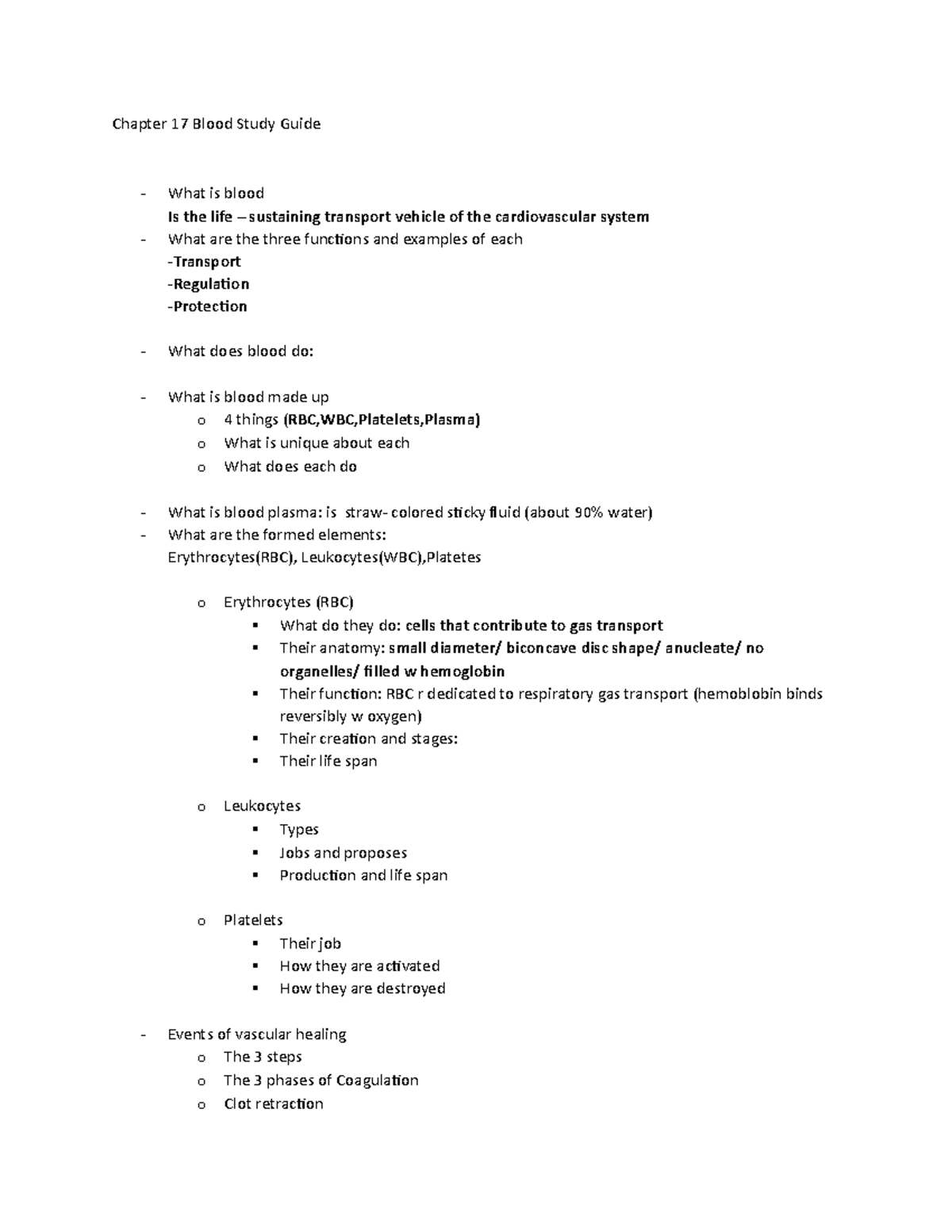 AP2 Lecture Chapter 17 Study Guide Chapter 17 Blood Study Guide What
