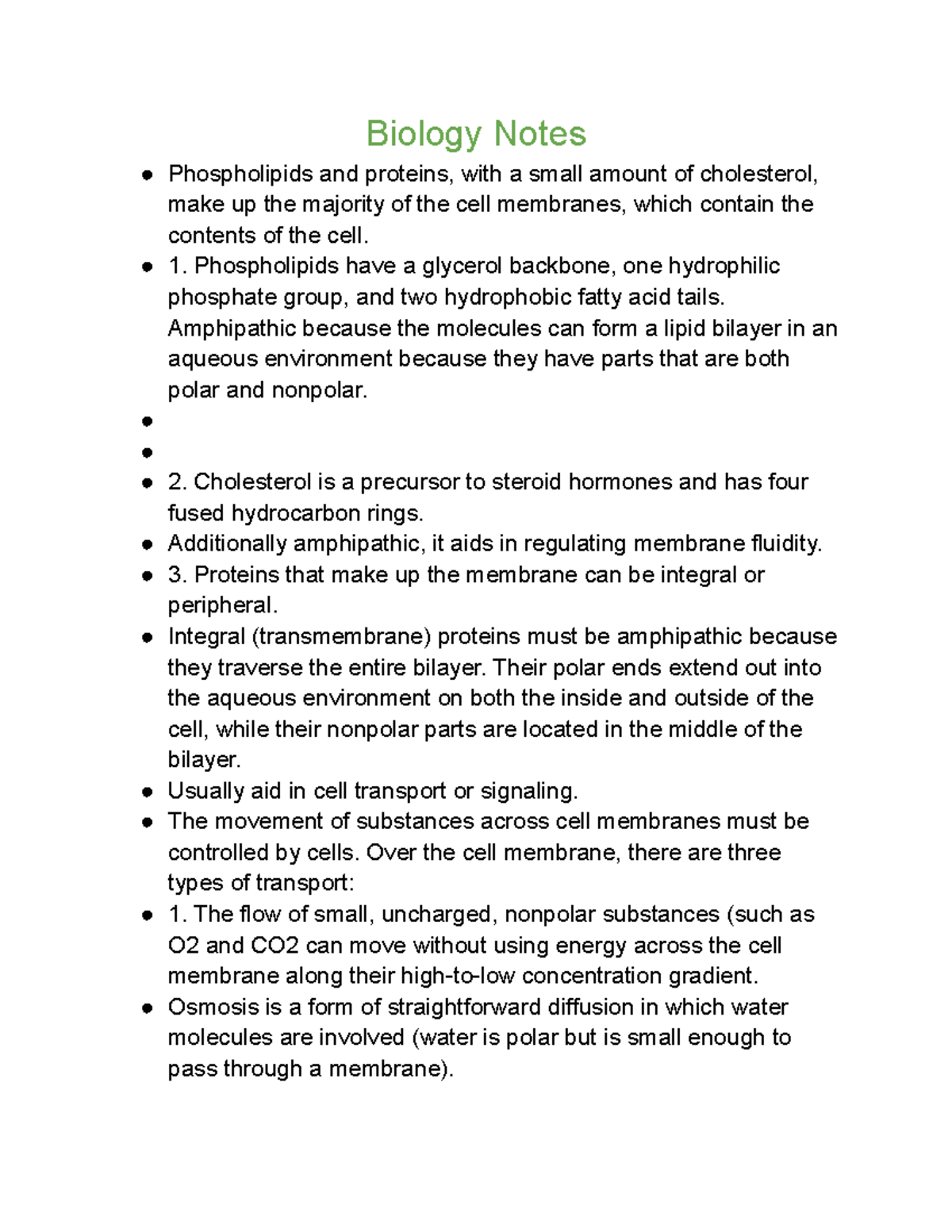 Biology Notes - Biology Notes Phospholipids and proteins, with a small ...