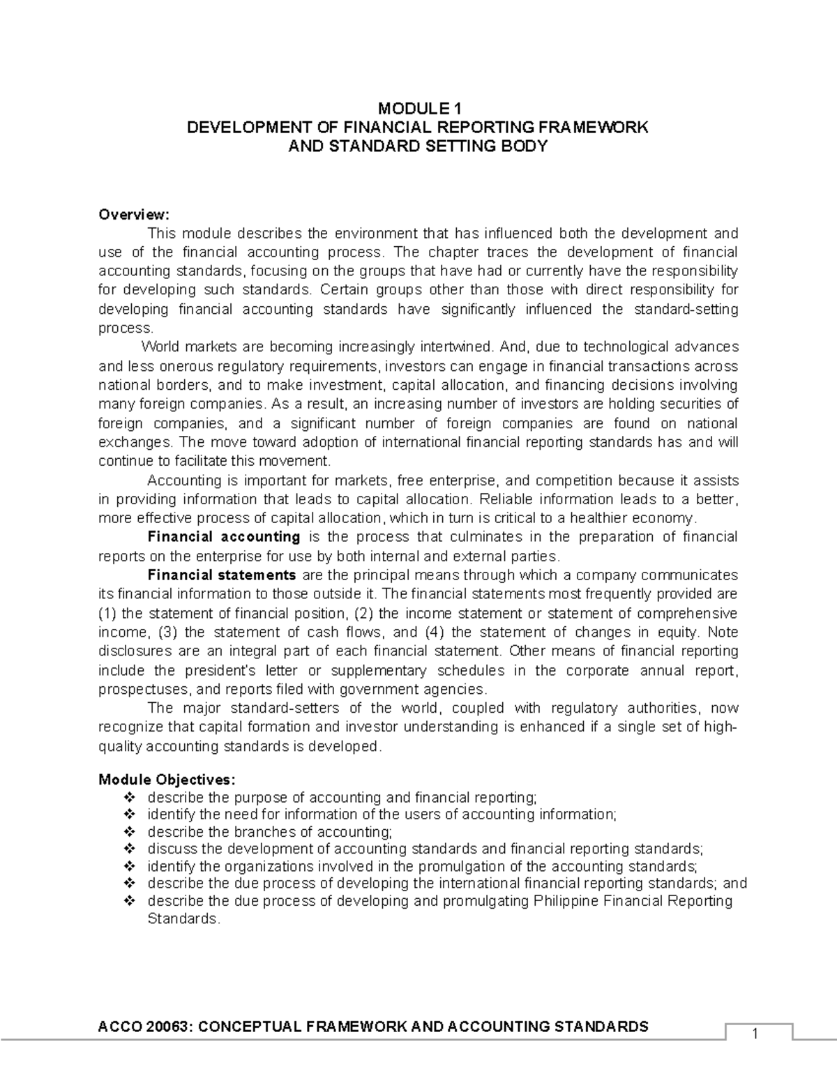 CFAS Material 1 - .bdjskdbss - ACCO 20063: CONCEPTUAL FRAMEWORK AND ...