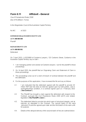 Commencing Proceedings - Statement of Claim - General - Form 2 ...