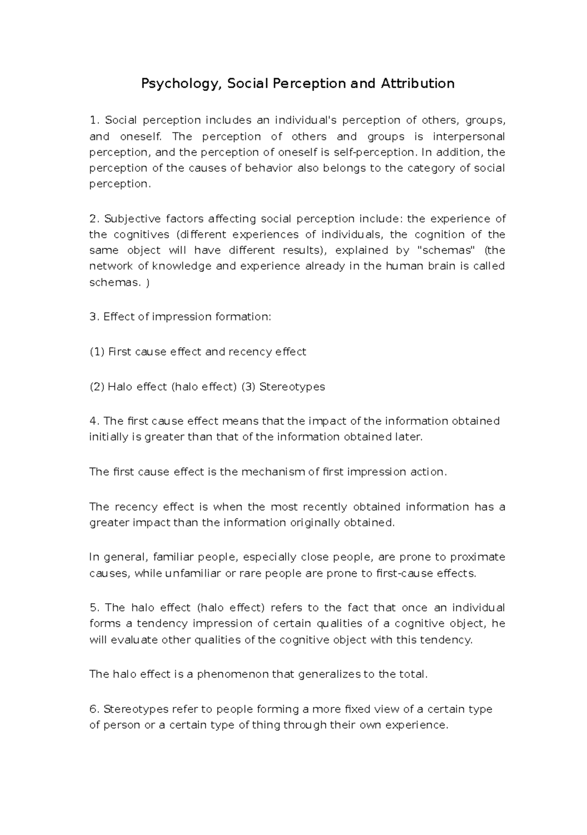 Psychology, Social Perception and Attribution PSYC206 - Psychology ...