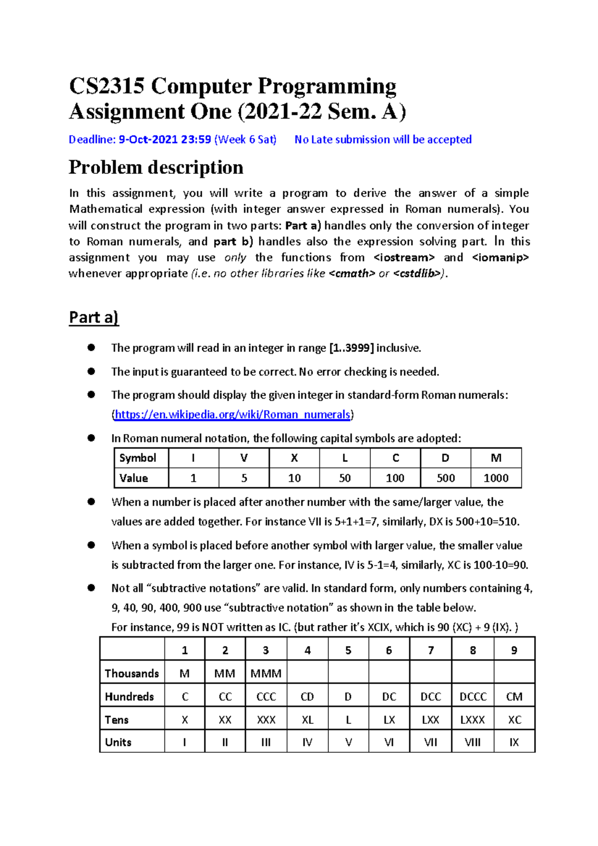 Cs2315 Assignment 1 Cs2315 Computer Programming Assignment One 2021 22 Sem A Deadline