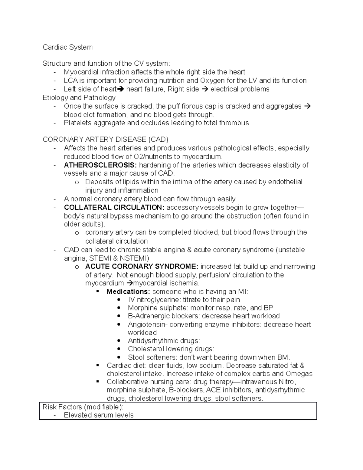 Cardiac System Lecture Notes - NURS2701U - Ontario Tech University ...
