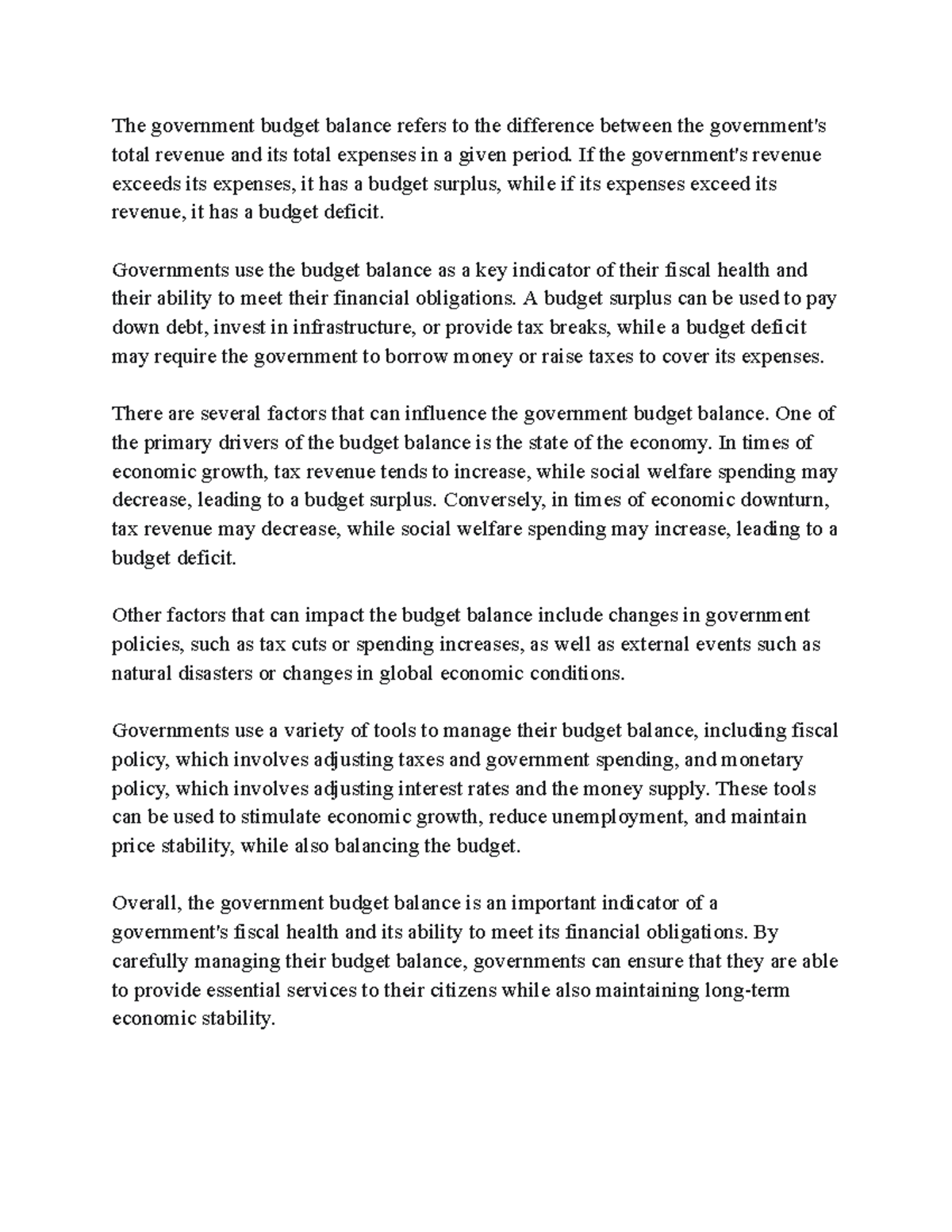 Ap Macroeconomics Notes Government Budget Balance The Government