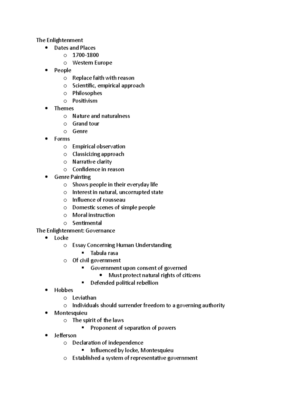 Test #4 Notes - The Enlightenment Dates and Places o 1700-1800 o ...