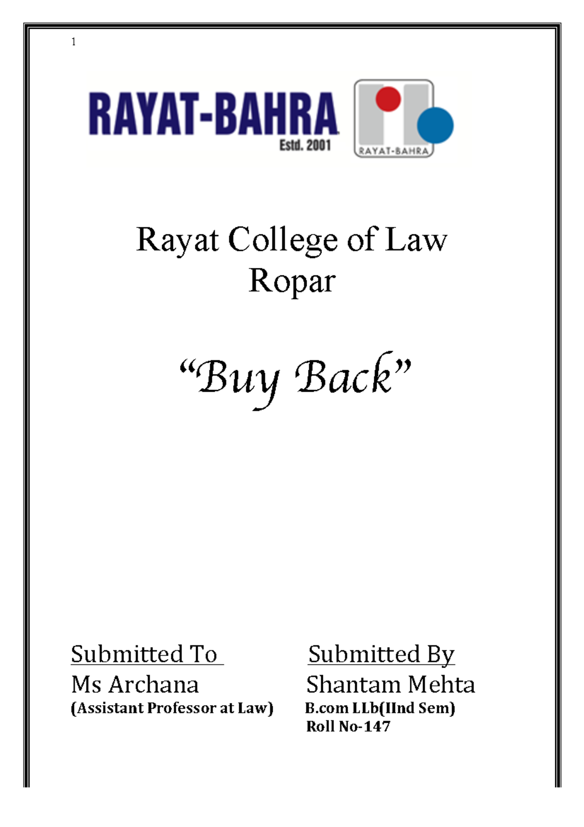 Buyback of Shares - Documents of subject assignments made by me ...