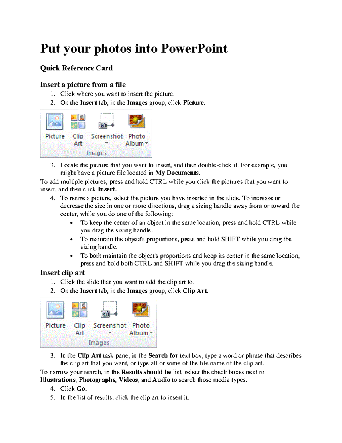 Power Point Module 4 Quick Reference Guide - Put your photos into PowerPoint Quick Reference ...