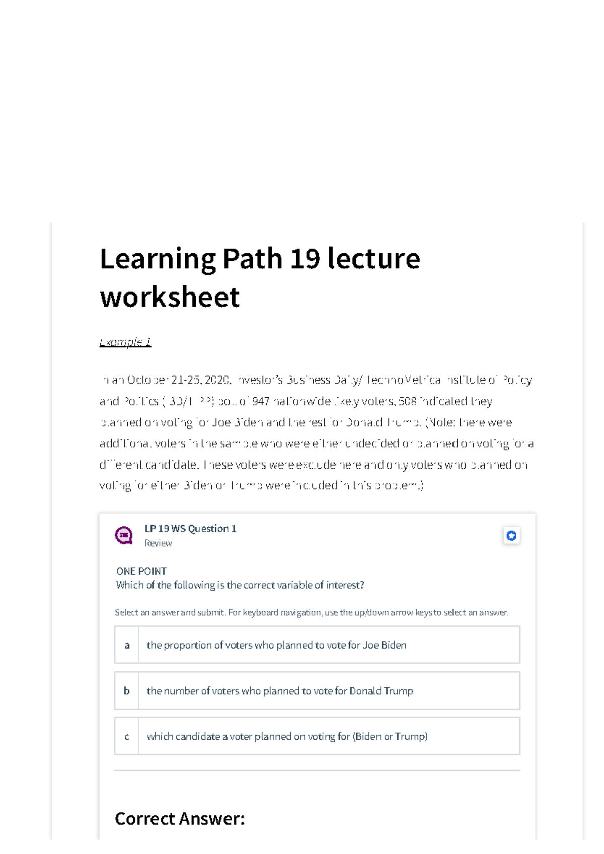 Lp 13 worksheet - Learning Path 19 lecture worksheet Example 1 In an ...
