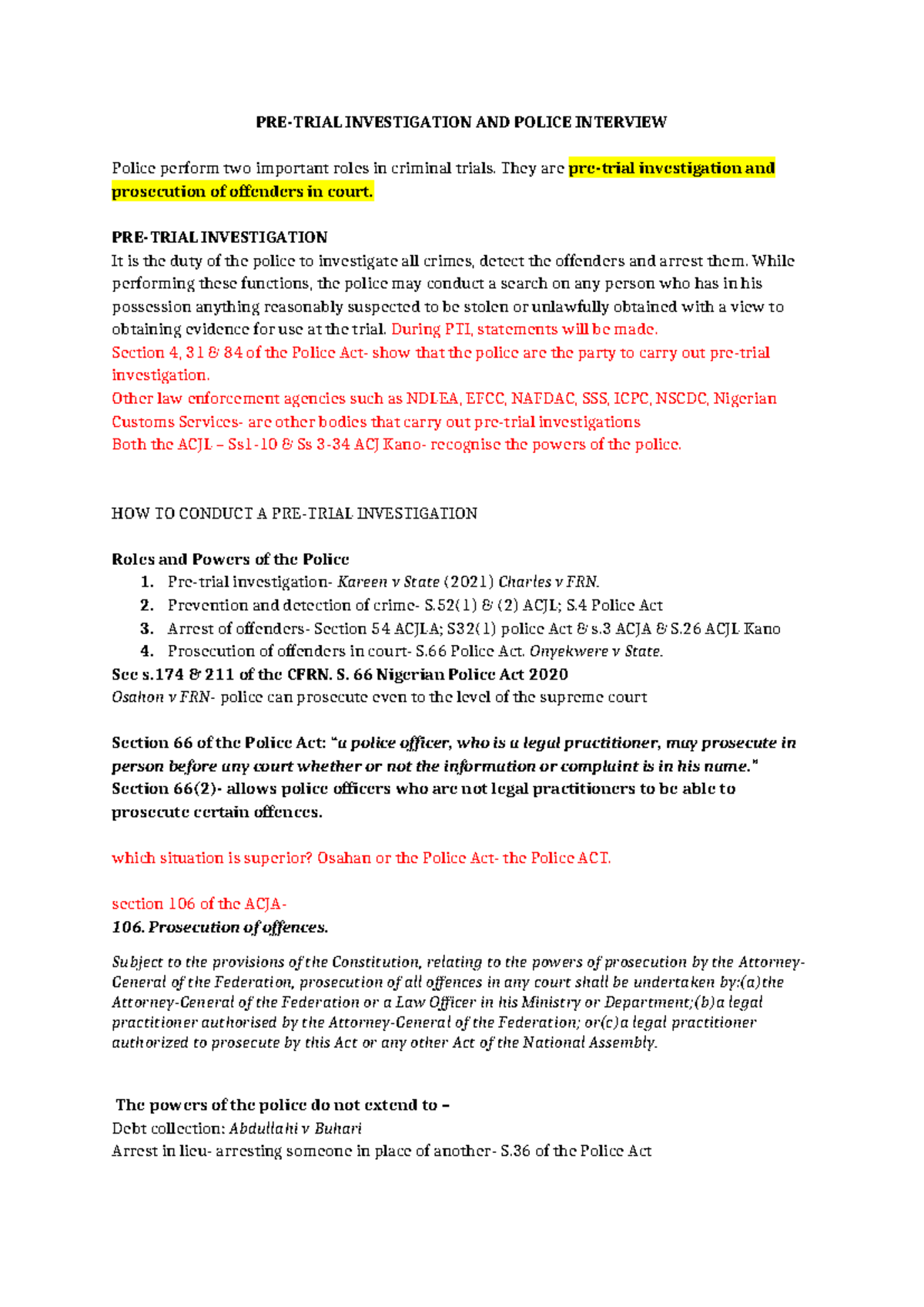 Week 5 - Explains how Pre-Trial investigations should go and explains ...