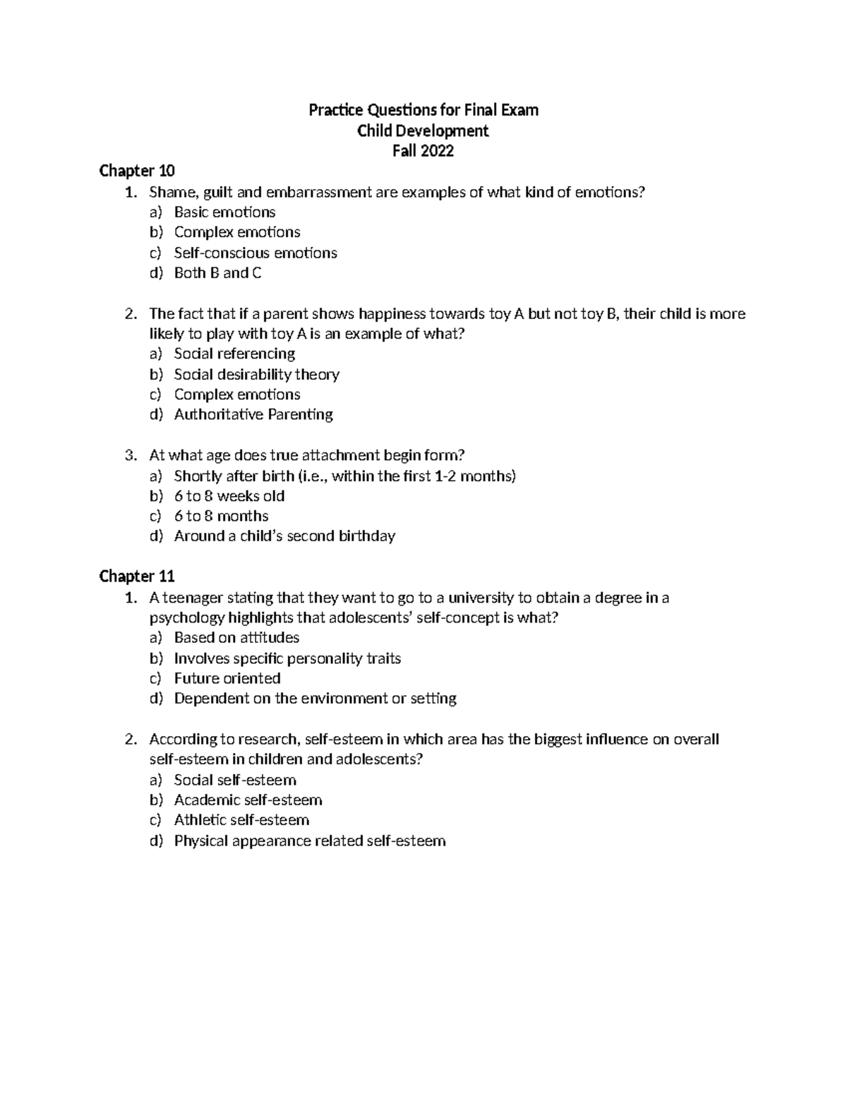 2040 Final Exam Practice Qs - Practice Questions for Final Exam Child ...