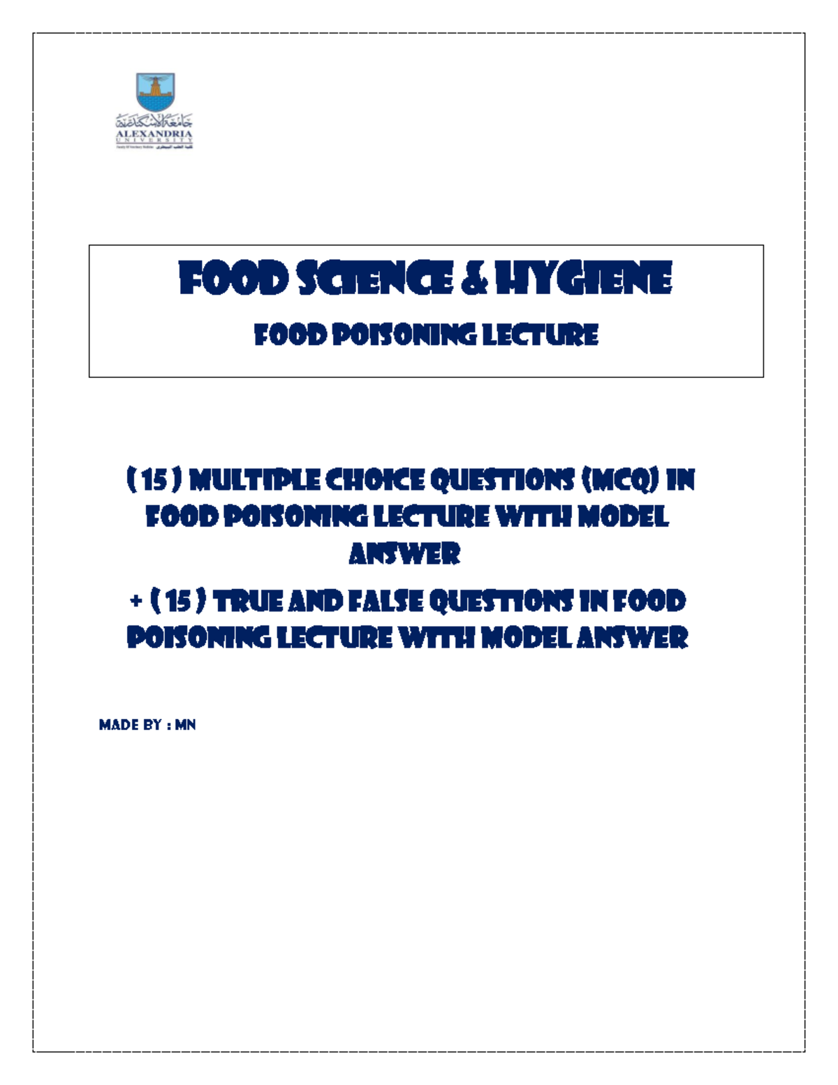 Food poisoning lecture - ( 15 ) Multiple choice questions (MCQ) in food ...