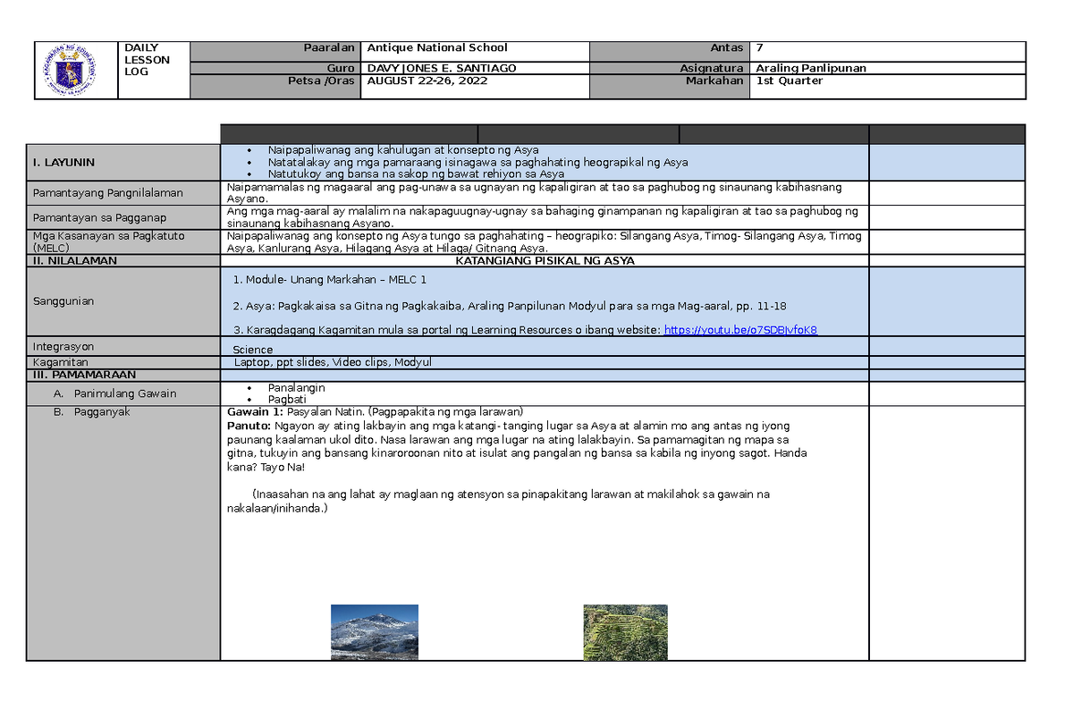 Module 1 - for educational purpose only - DAILY LESSON LOG Paaralan ...