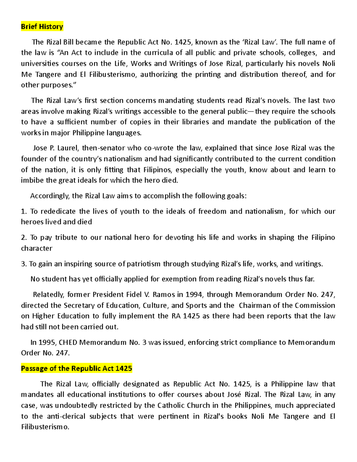 The Making of R.A. 1425 - the life and works of rizal that is important ...