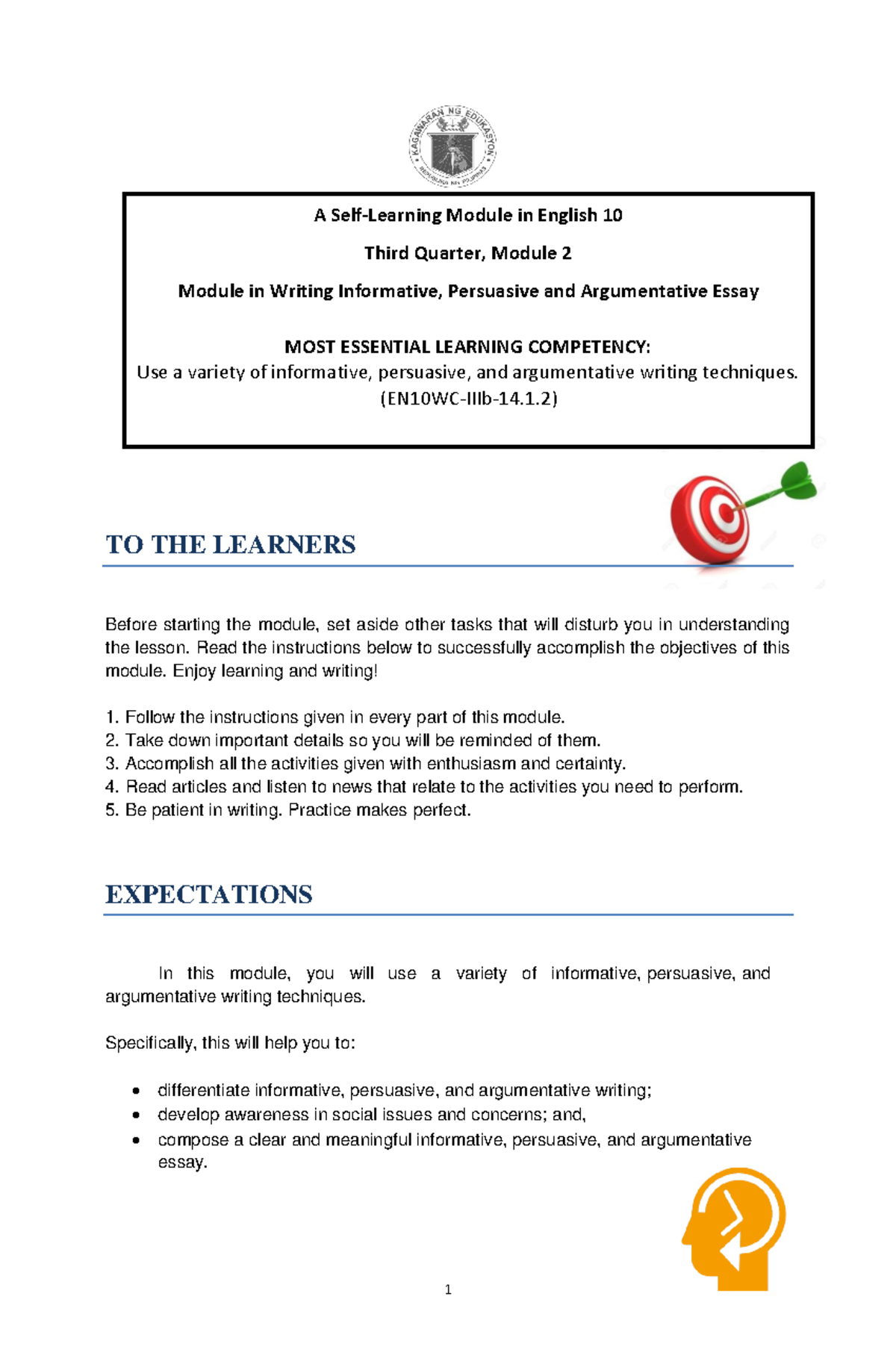 English 10 Q3 Week 2 - Module 2 - Before starting the module, set aside ...