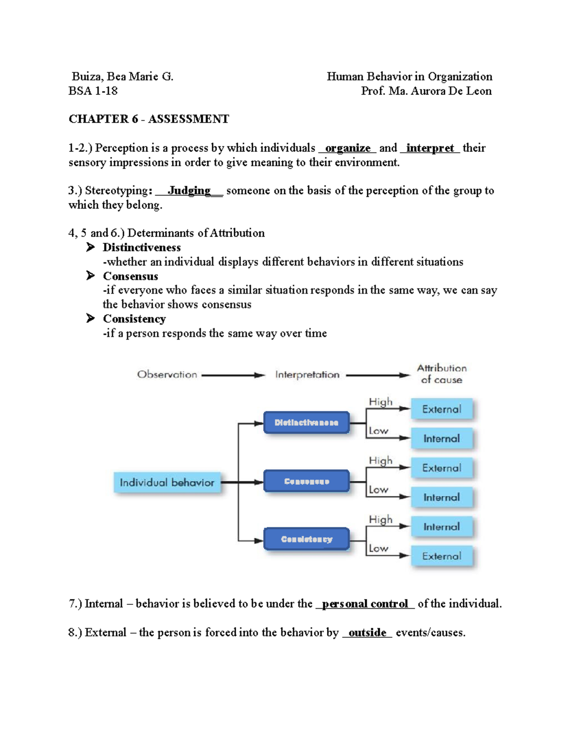 CHAP6 Exercises Human Behavior Organization - Buiza, Bea Marie G. BSA 1 ...