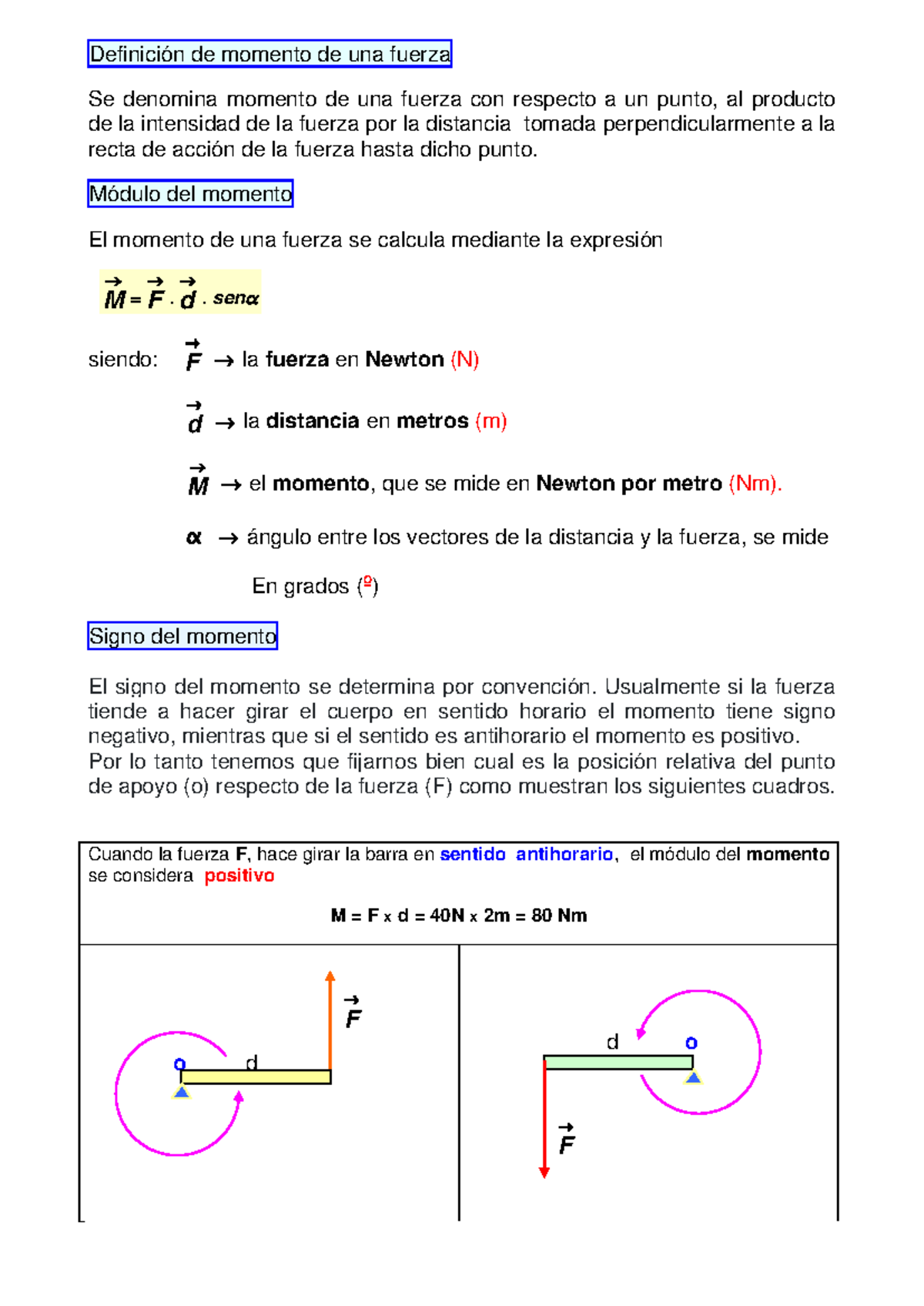 Momento DE UNA Fuerza 011321 - Definición de momento de una fuerza Se ...
