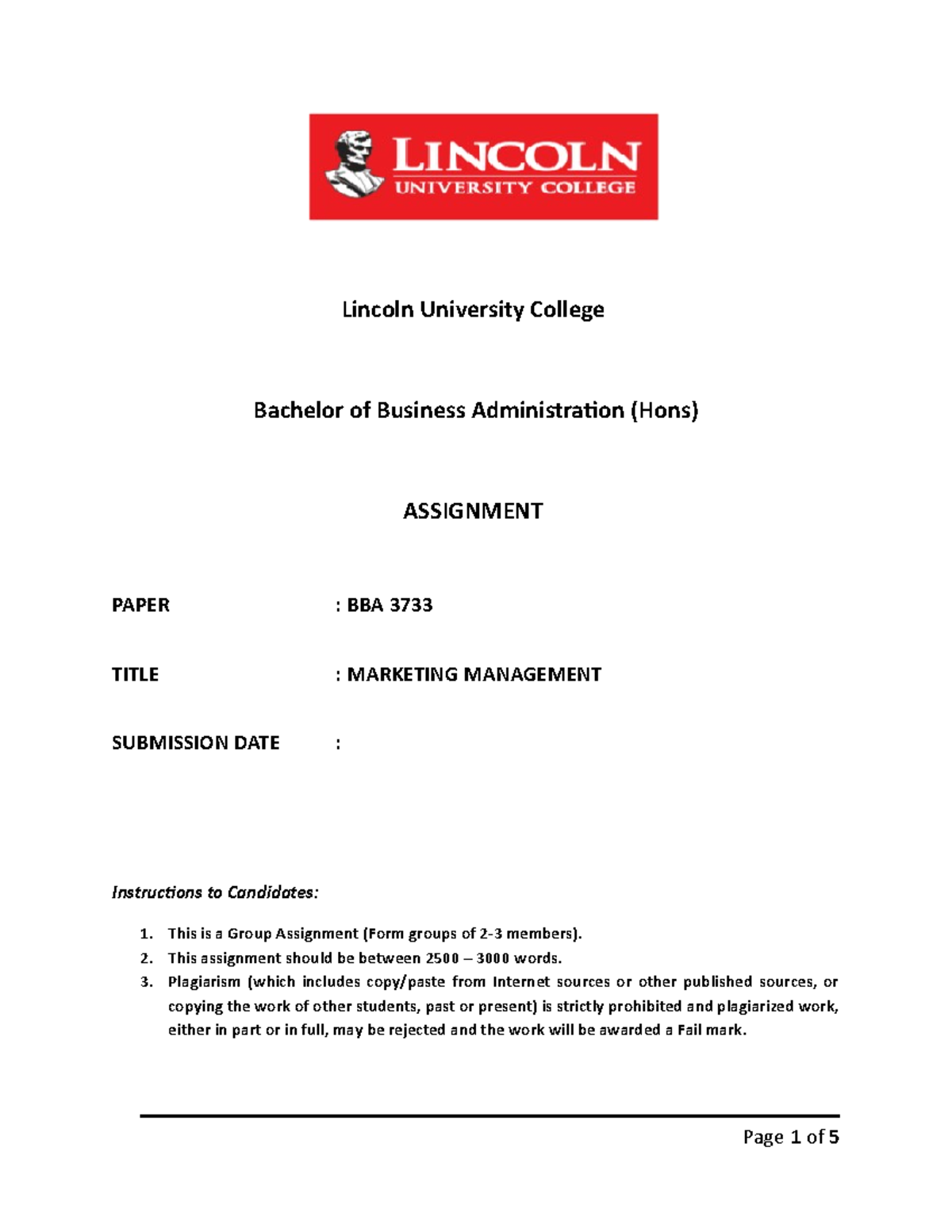LUC BBA3733 Group Assignment - Lincoln University College Bachelor of ...