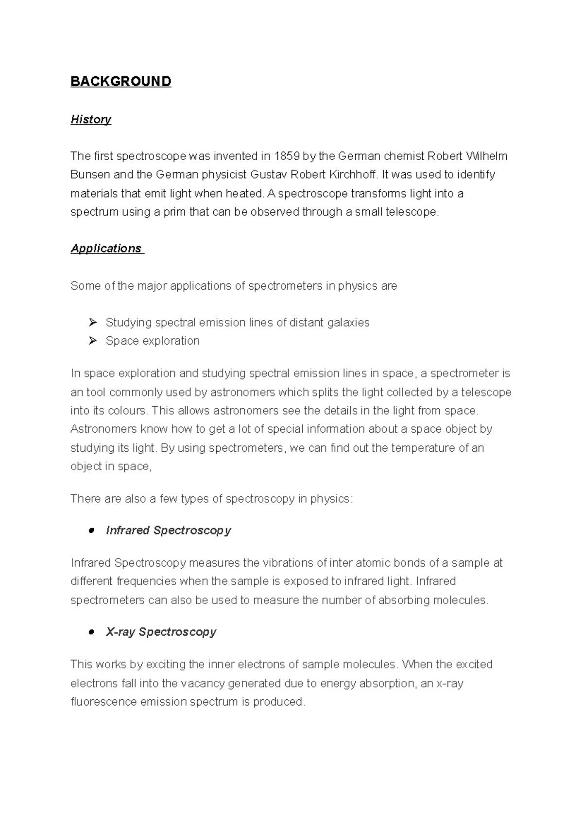 About the spectrometer and how useful it is - BACKGROUND History The ...