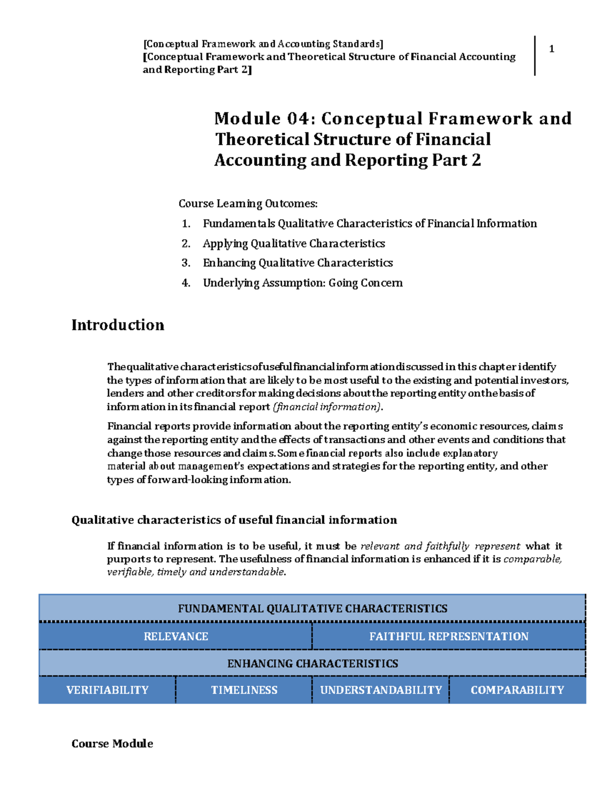 W2 Module 4 Conceptual Framework and Theoretical Structure of Financial Accounting and Reporting ...