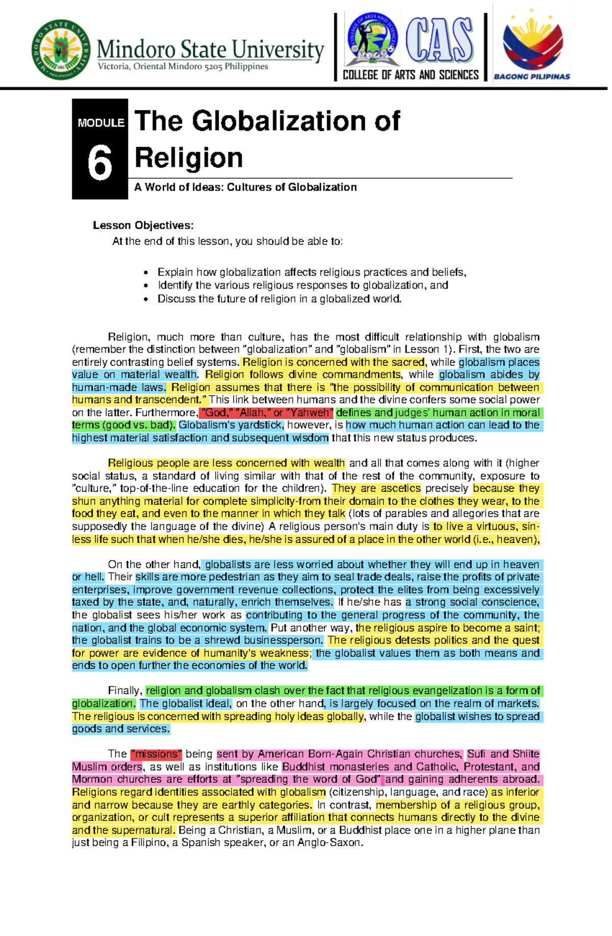 Mod 6 - module - MODULE The Globalization of Religion 6 A World of ...