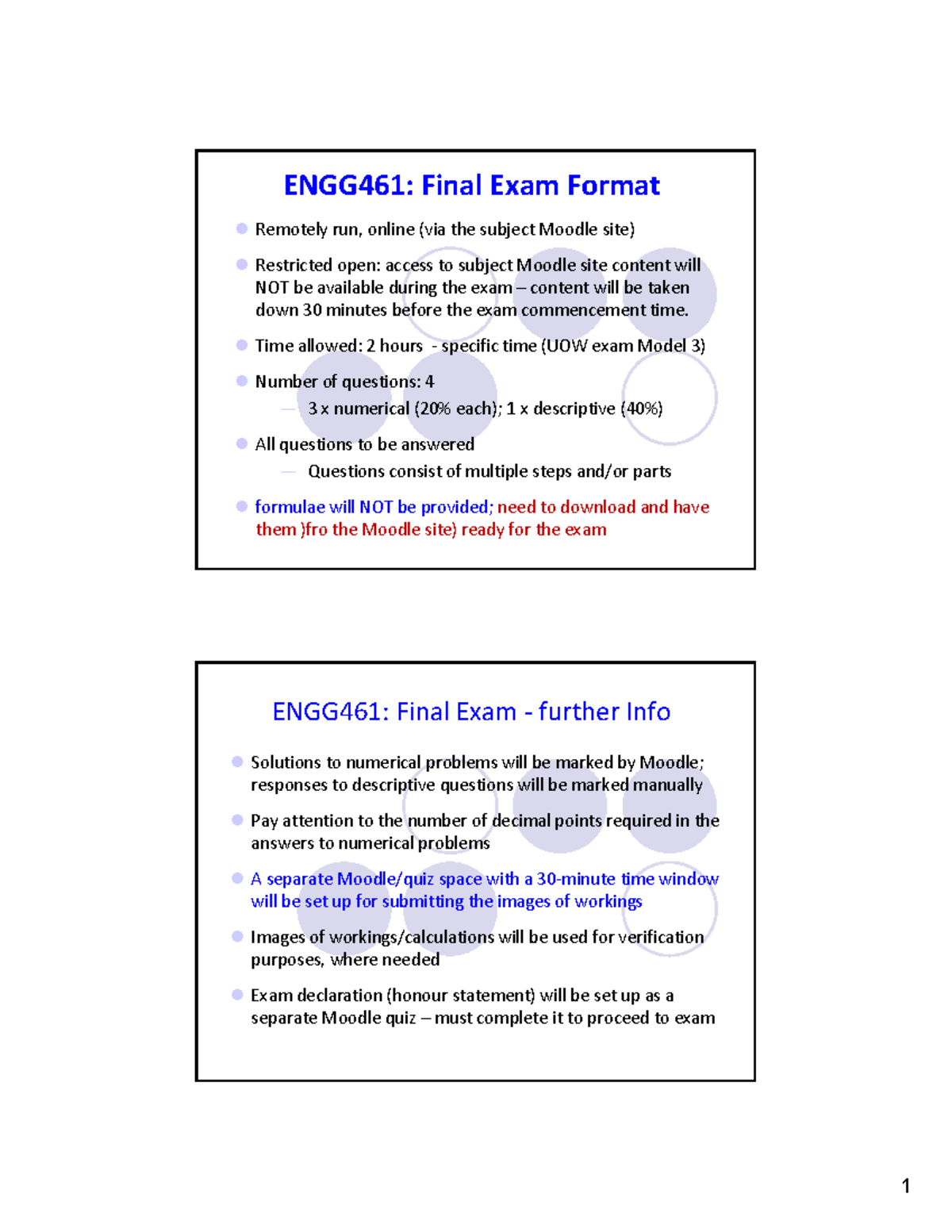 Week 13 Lecture PPTs - . . . - ENGG461: Final Exam Format Remotely run, online (via the subject ...