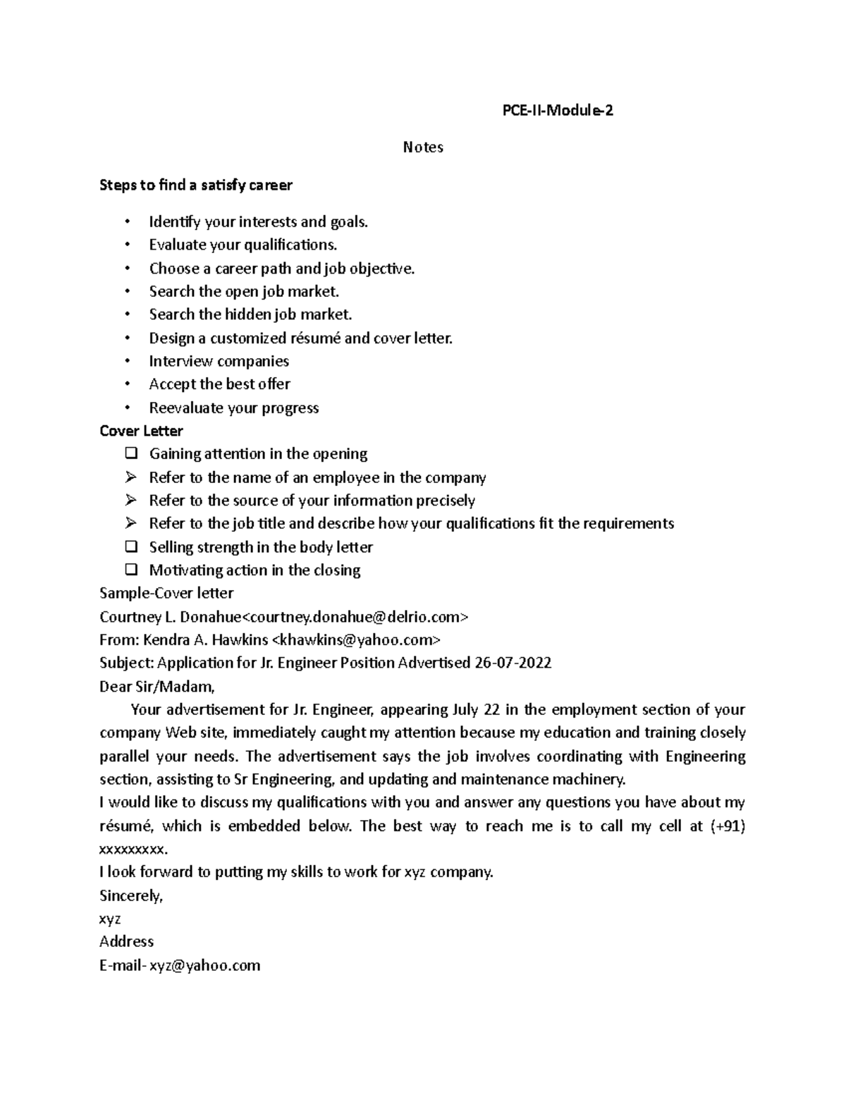 PCE II Module 2 Notes - PCE-II-Module- Notes Steps to find a satisfy ...