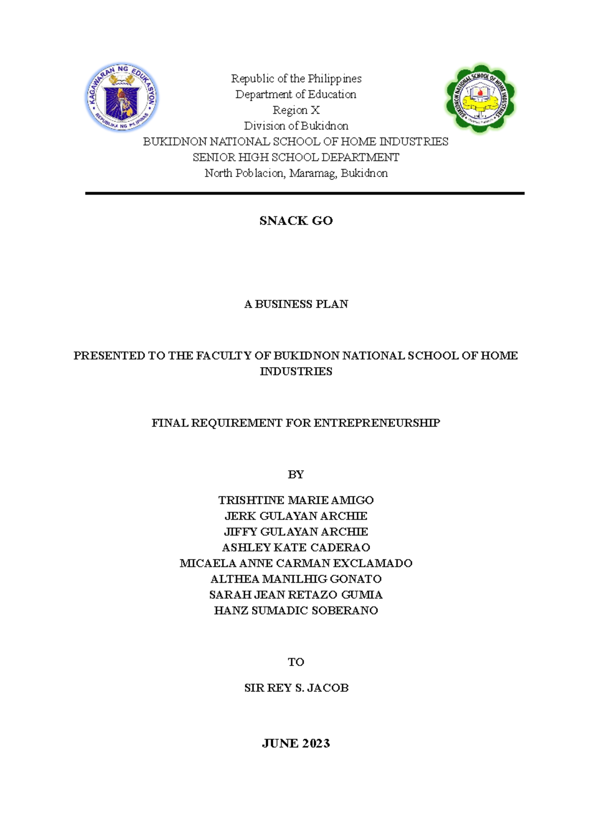 Business-PLAN Saging CON YELO - Republic of the Philippines Department ...