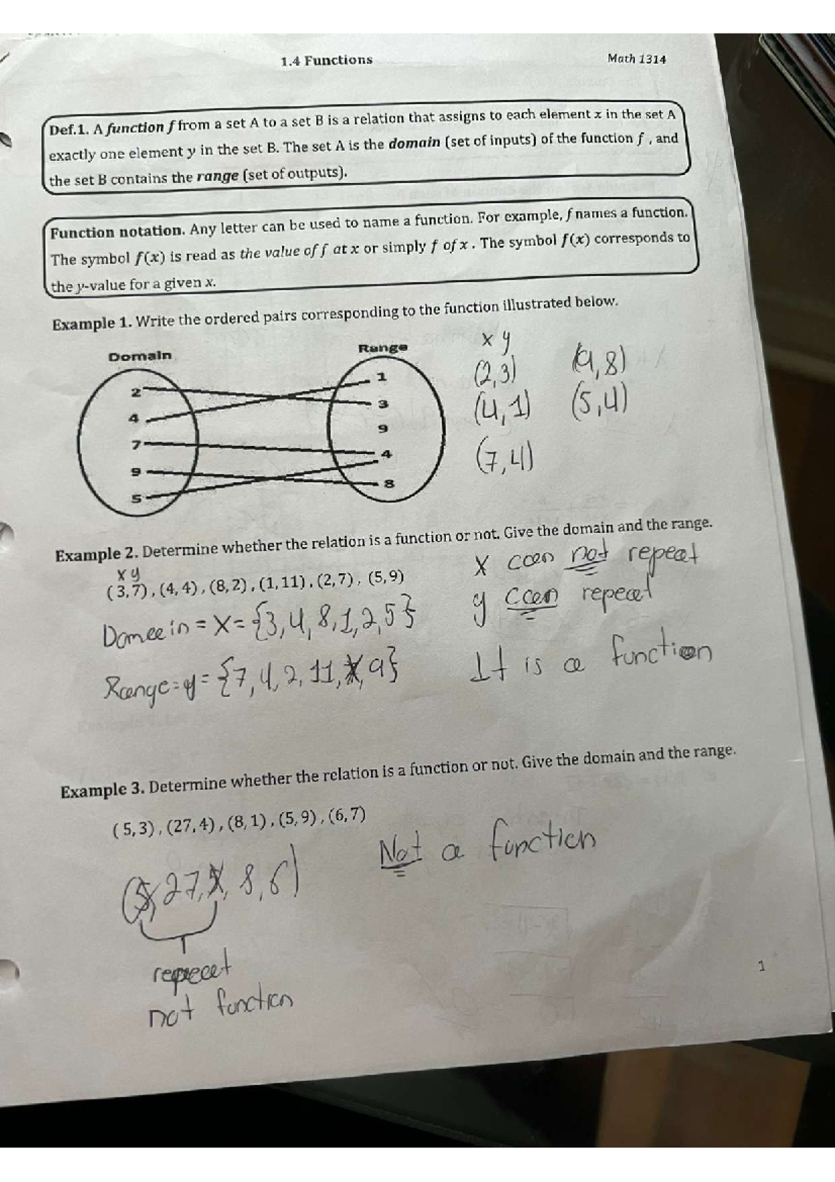 Functions (domain and range) - MATH 1314 - Studocu
