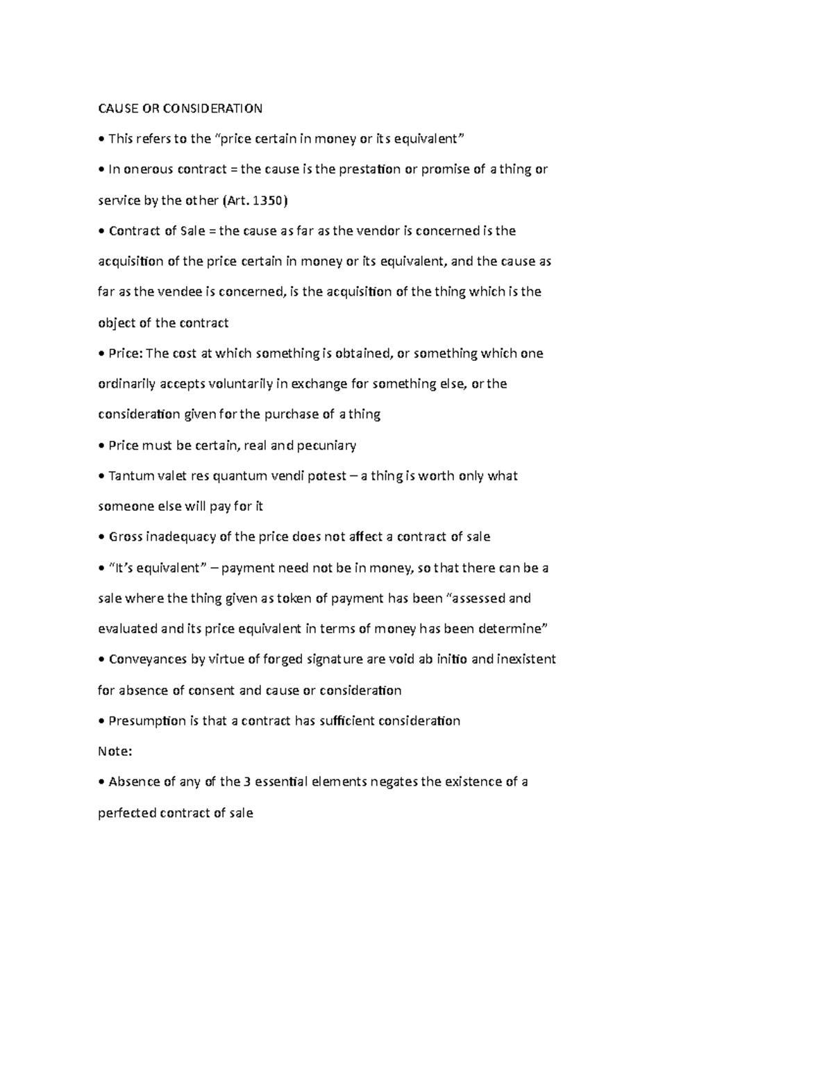 SAL 1 - Lecture notes 1 - CAUSE OR CONSIDERATION This refers to the ...