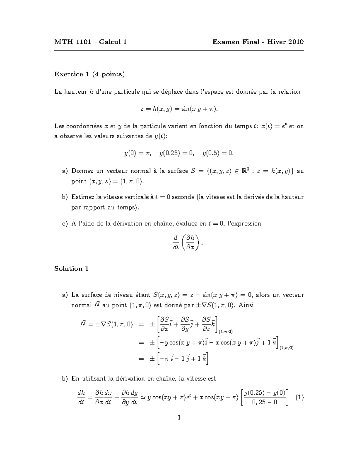 MTH1101 Final 1 H2010 QS - MTH 1101 – Calcul 1 Examen Final - Hiver ...