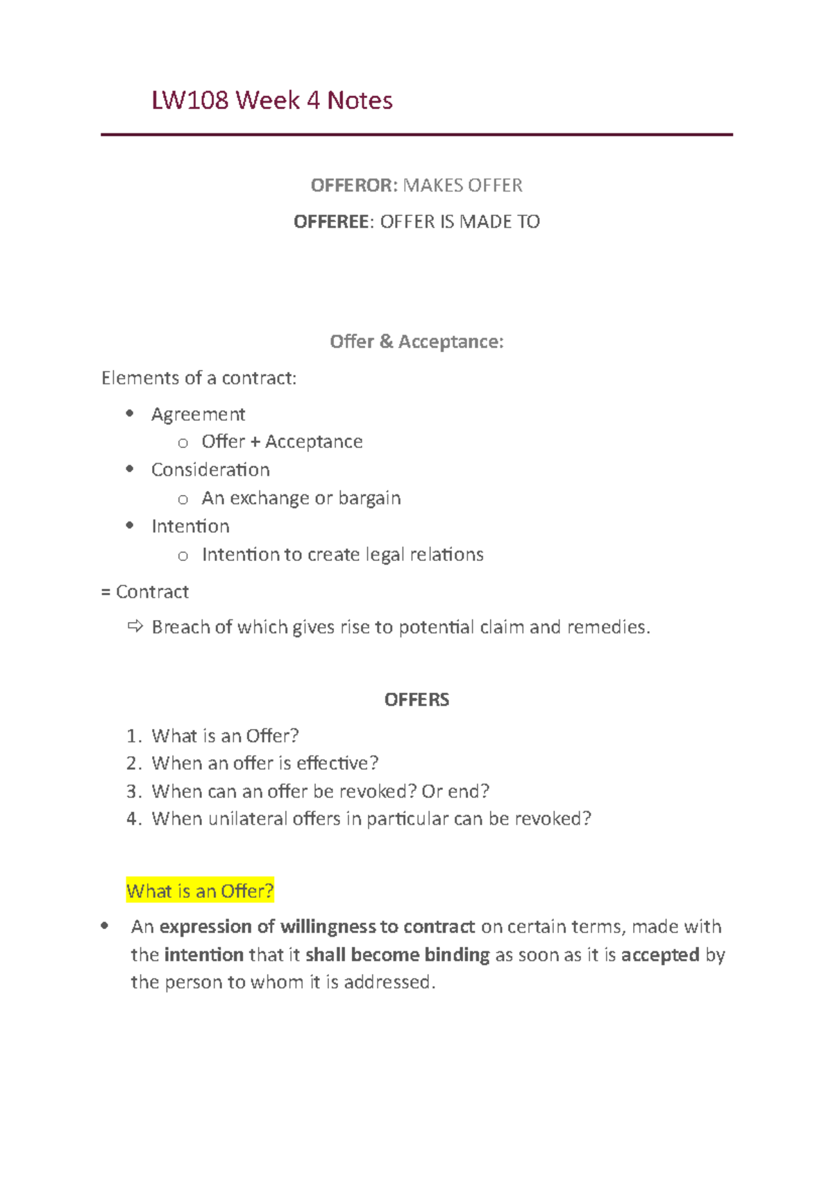 LW108 Week 4 Notes - LW108-4-AU-CO - Essex - Studocu