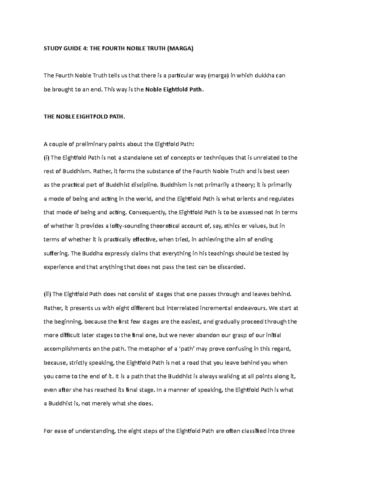 The fourth noble truth - STUDY GUIDE 4: THE FOURTH NOBLE TRUTH (MARGA ...