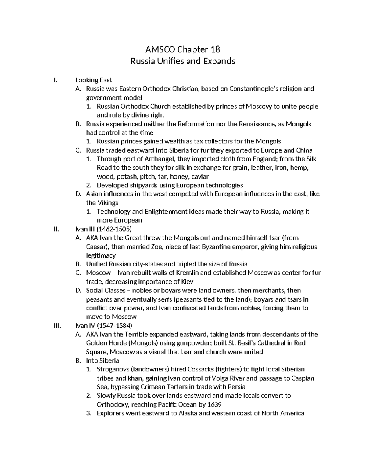 01amsco chapter 18 notes 1 - AMSCO Chapter 18 Russia Unifies and ...