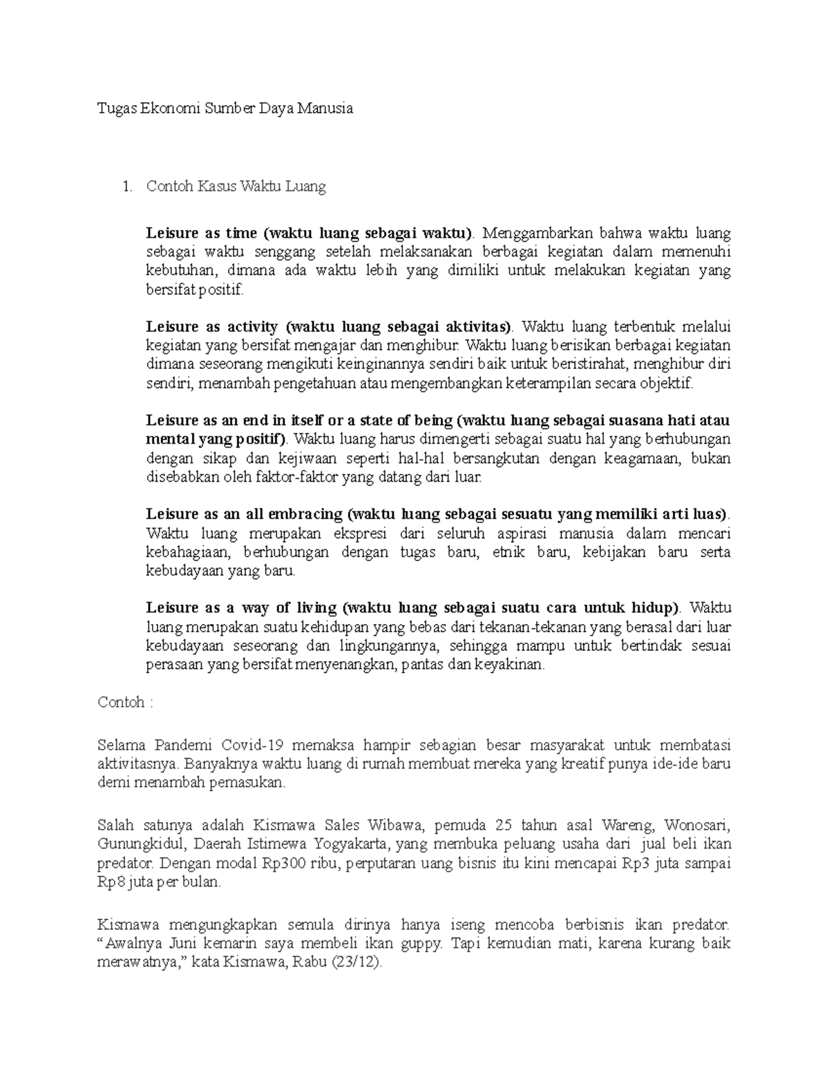 Assignment Sumber daya Manusia (Sumber daya Manusia ) - Tugas Ekonomi ...