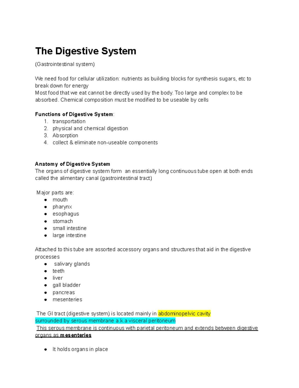 Physiology - Good notes - The Digestive System (Gastrointestinal system ...