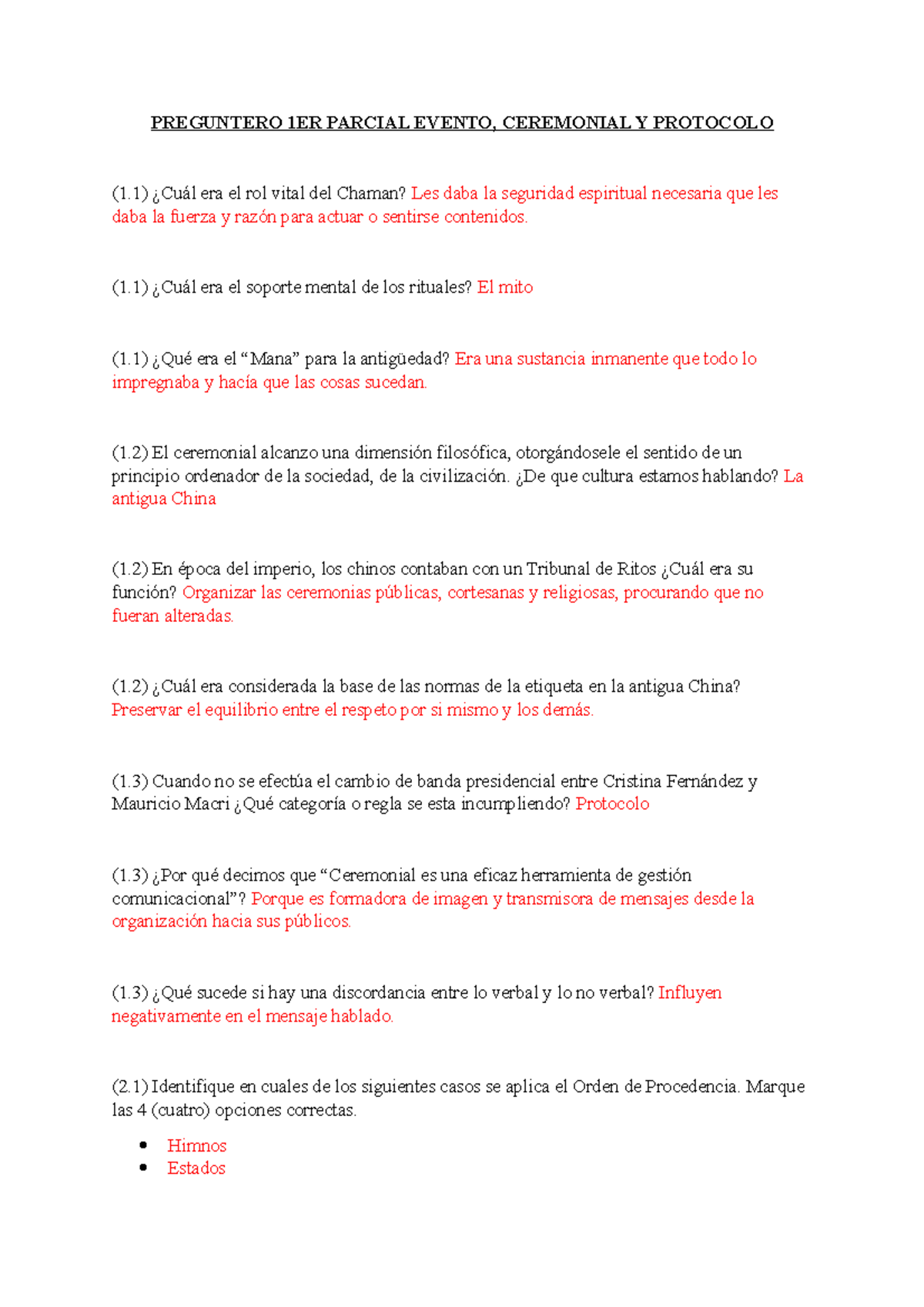 Preguntero 1ER Parcial Evento, Ceremonial Y Protocolo - PREGUNTERO 1ER PARCIAL EVENTO ...