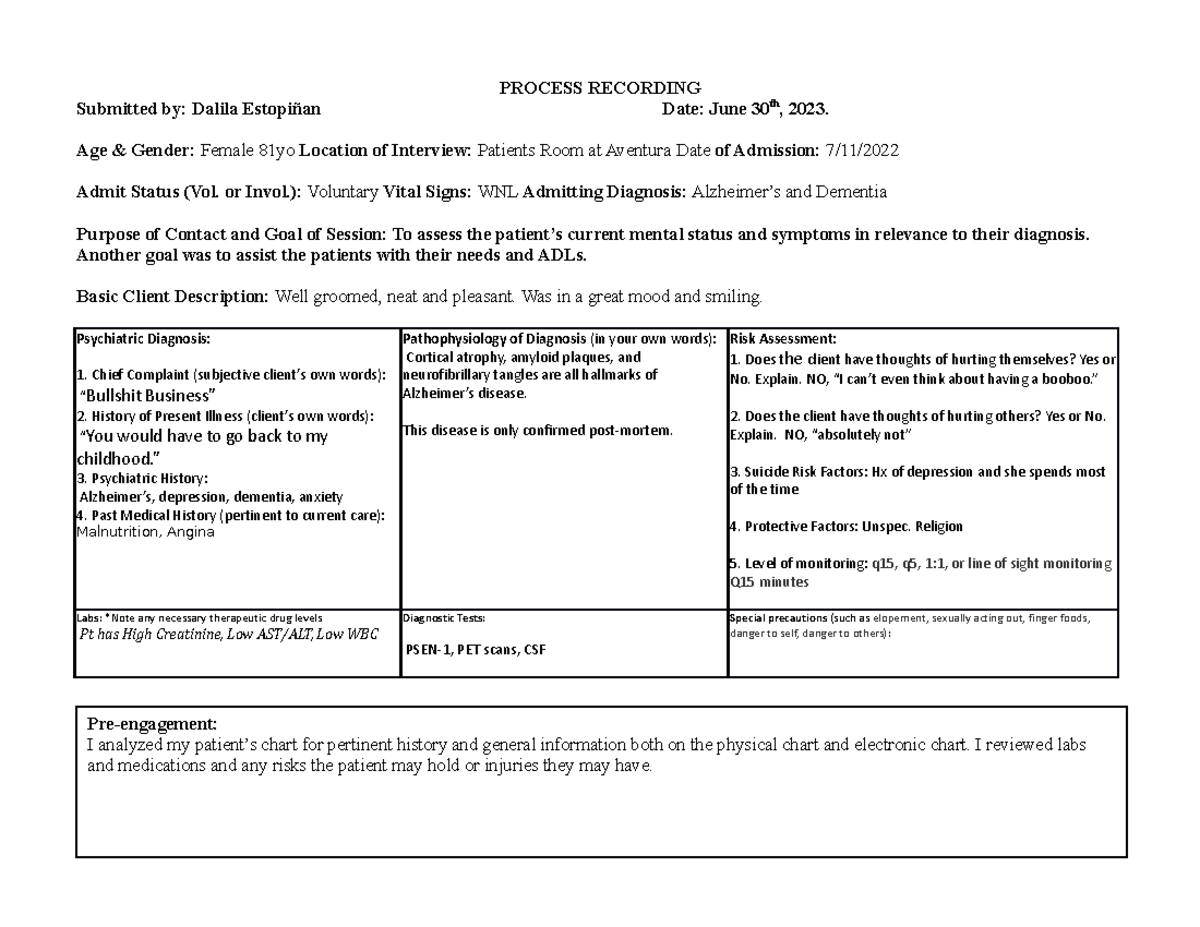 Process-Recording #2 - clinical work paperwork like a clinical mind map ...