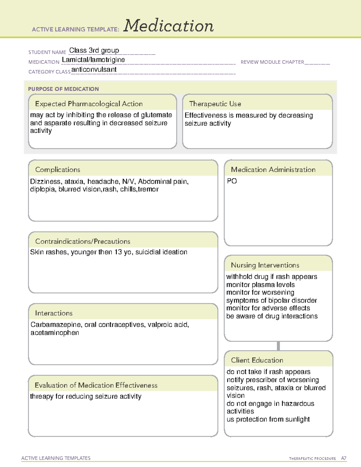 Lamictal - ACTIVE LEARNING TEMPLATES THERAPEUTIC PROCEDURE A Medication ...