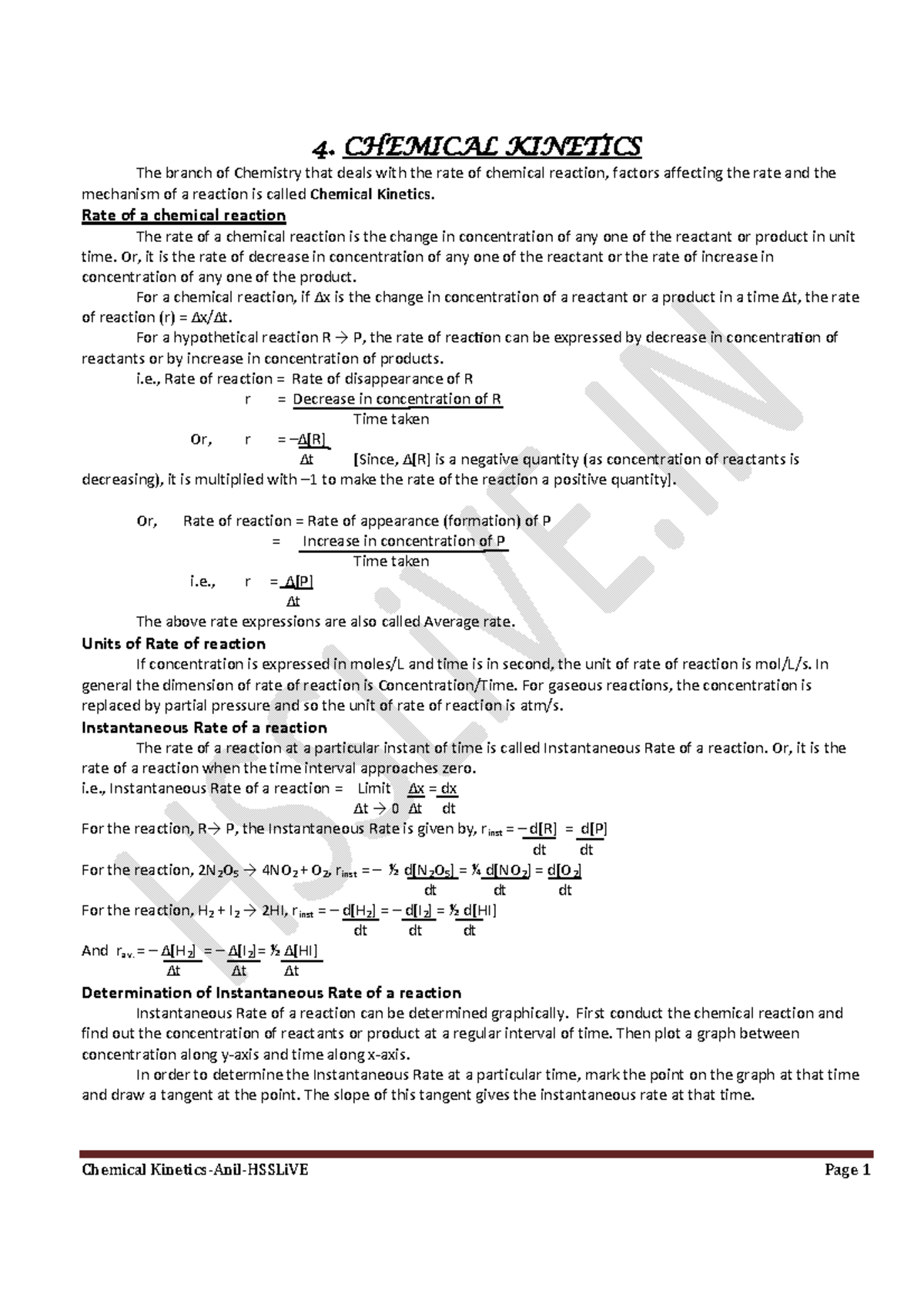 Kerala +2 Chemistry Chap 4 - Chemical Kinetics - Notes - 4. CHEMICAL ...