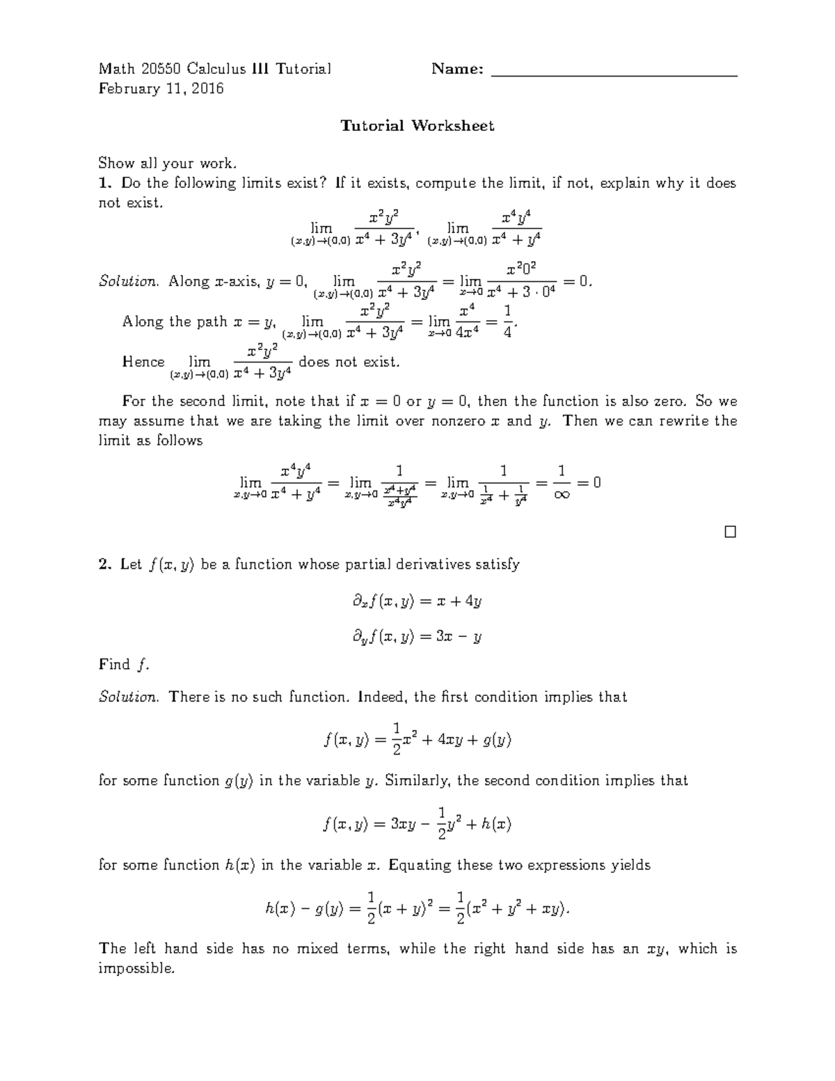 05 - Homework - Math 20550 Calculus III Tutorial Name: February 11 ...