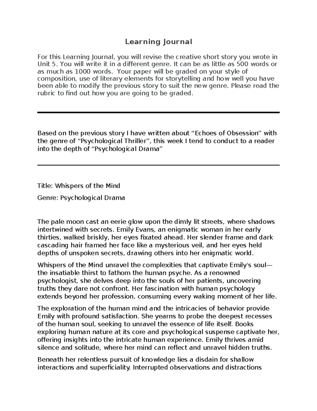 Learning Journal Unit 6: Revising a Short Story in a New Genre ...