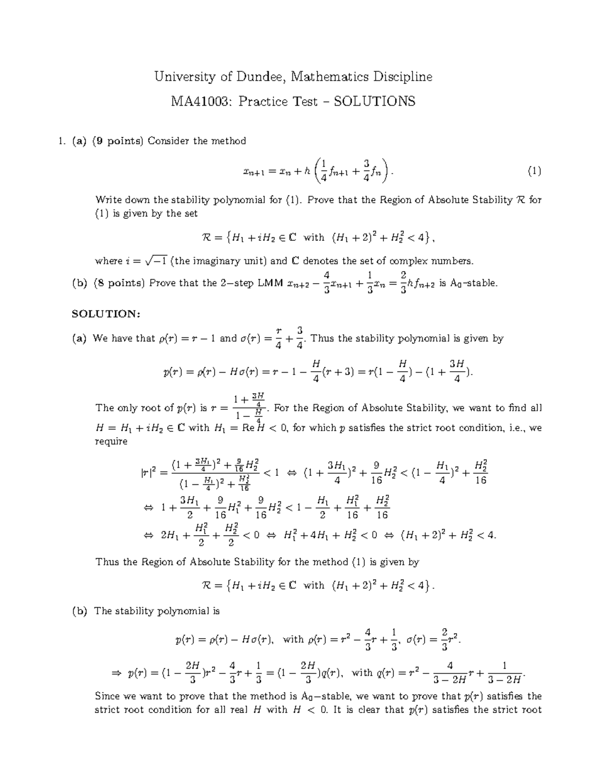 MA41003 Practice Test Solutions (for test 2) - University of Dundee ...
