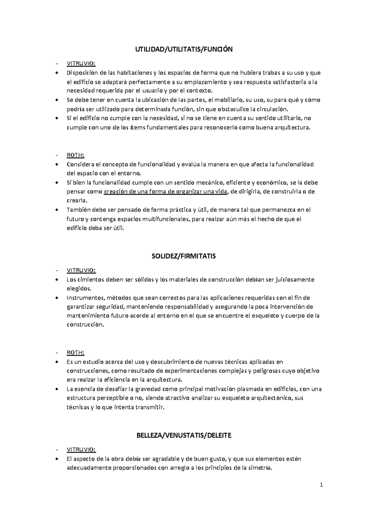 Resumen Roth - Vitruvio - UTILIDAD/UTILITATIS/FUNCIÓN - VITRUVIO: Disposición de las ...