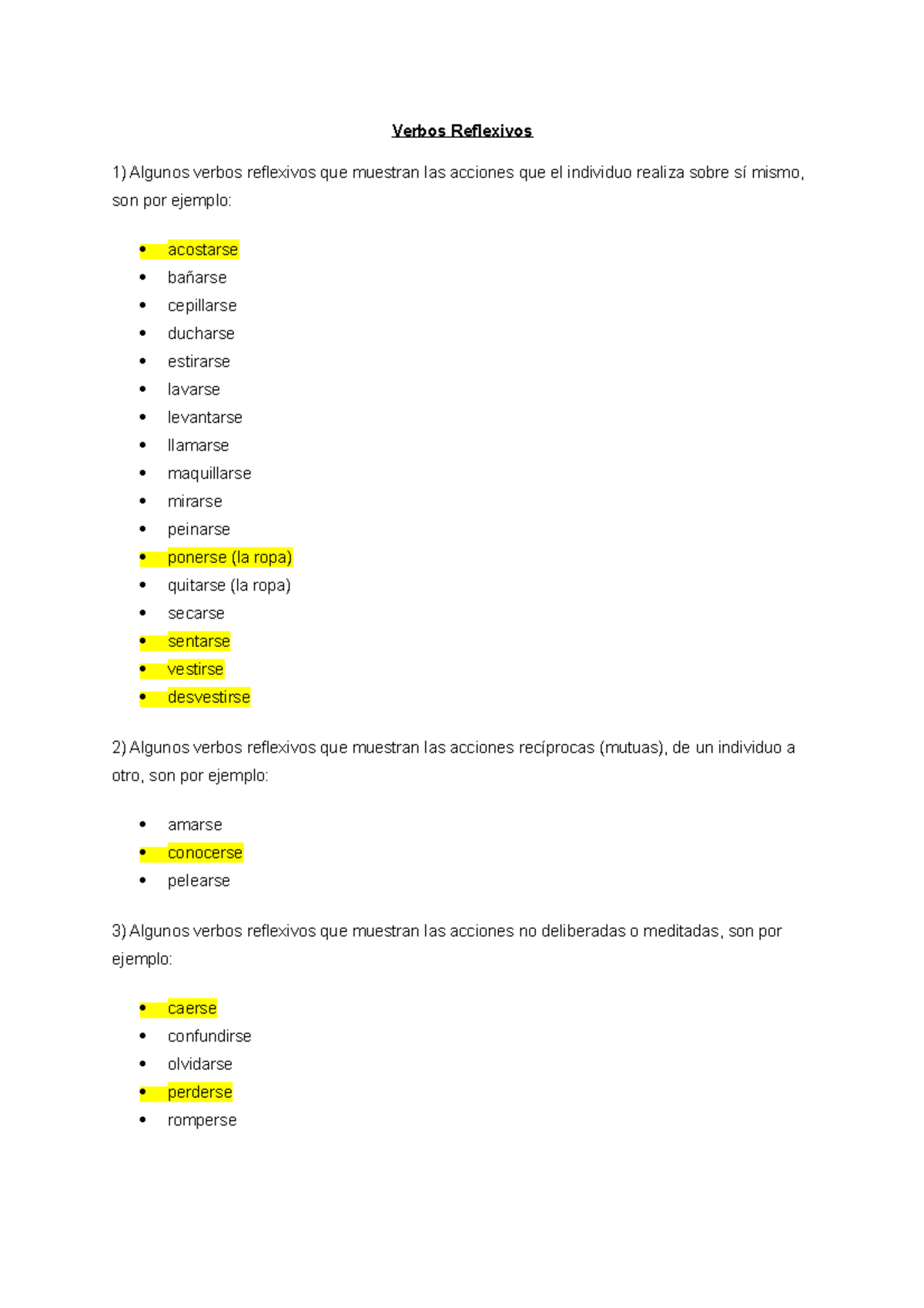 Verbos Reflexivos - reflexive verbs - Verbos Reflexivos Algunos verbos ...