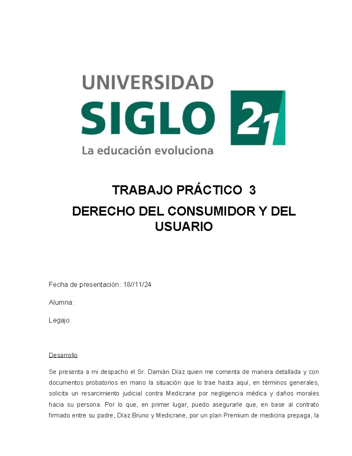 Trabajo Práctico 3 Consumidor - TRABAJO PRÁCTICO 3 DERECHO DEL ...