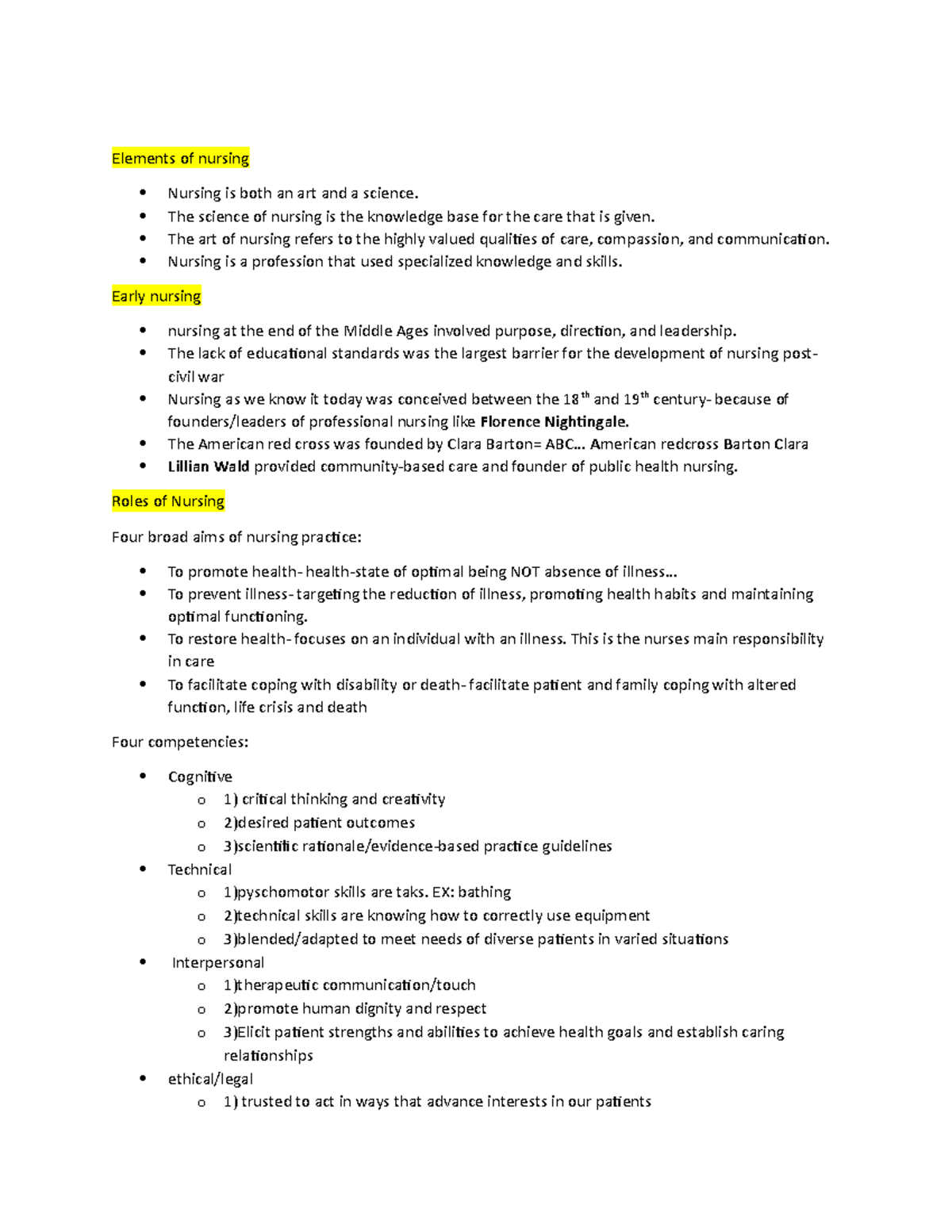 Chapter 1Intro NRSGstudyguide - Elements of nursing Nursing is both an ...